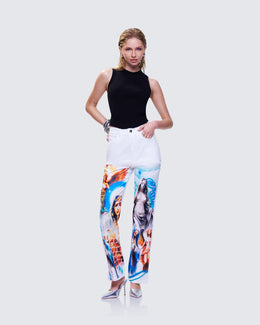 Religious Print Wide Leg Pants - Statement Art Denim – FINESSE