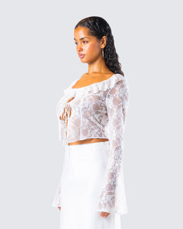 Juliet White Lace Ruffle Top – FINESSE