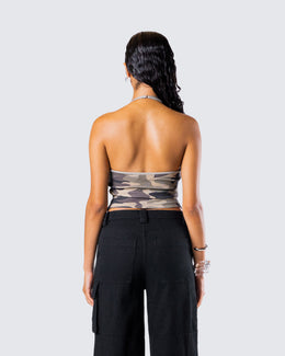 Green Camo Halter Top - Tie Neck Fitted Tank – FINESSE