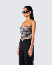 Laura Green Camo Print Halter Top – FINESSE