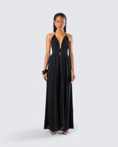 Leida Black Halter Maxi Dress – FINESSE