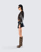 Brown Vegan Leather Bomber Jacket & Pleated Skirt Set – FINESSE