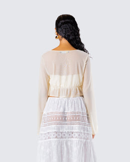 Cream Mesh Long Sleeve Crop Top - Sheer Tie Front – FINESSE