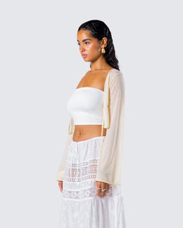 Cream Mesh Long Sleeve Crop Top - Sheer Tie Front – FINESSE