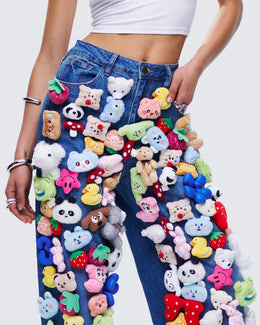 Blue Denim Jeans with 3D Stuffed Animals - Statement – FINESSE