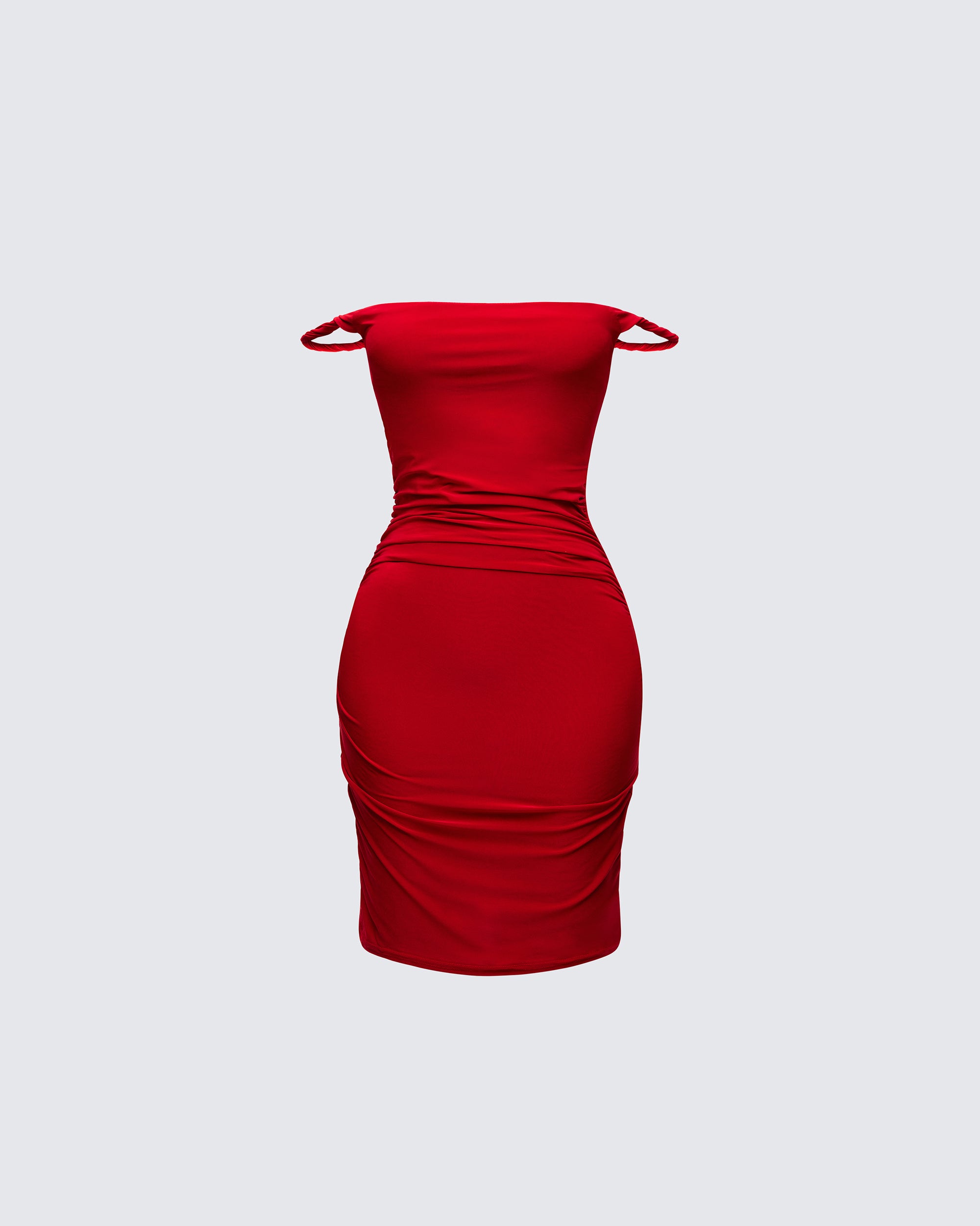 Red Off Shoulder Mini Dress - Bodycon Ruched Party – FINESSE