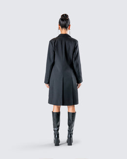 Black Longline Blazer Coat - Tailored Wool Blend – FINESSE