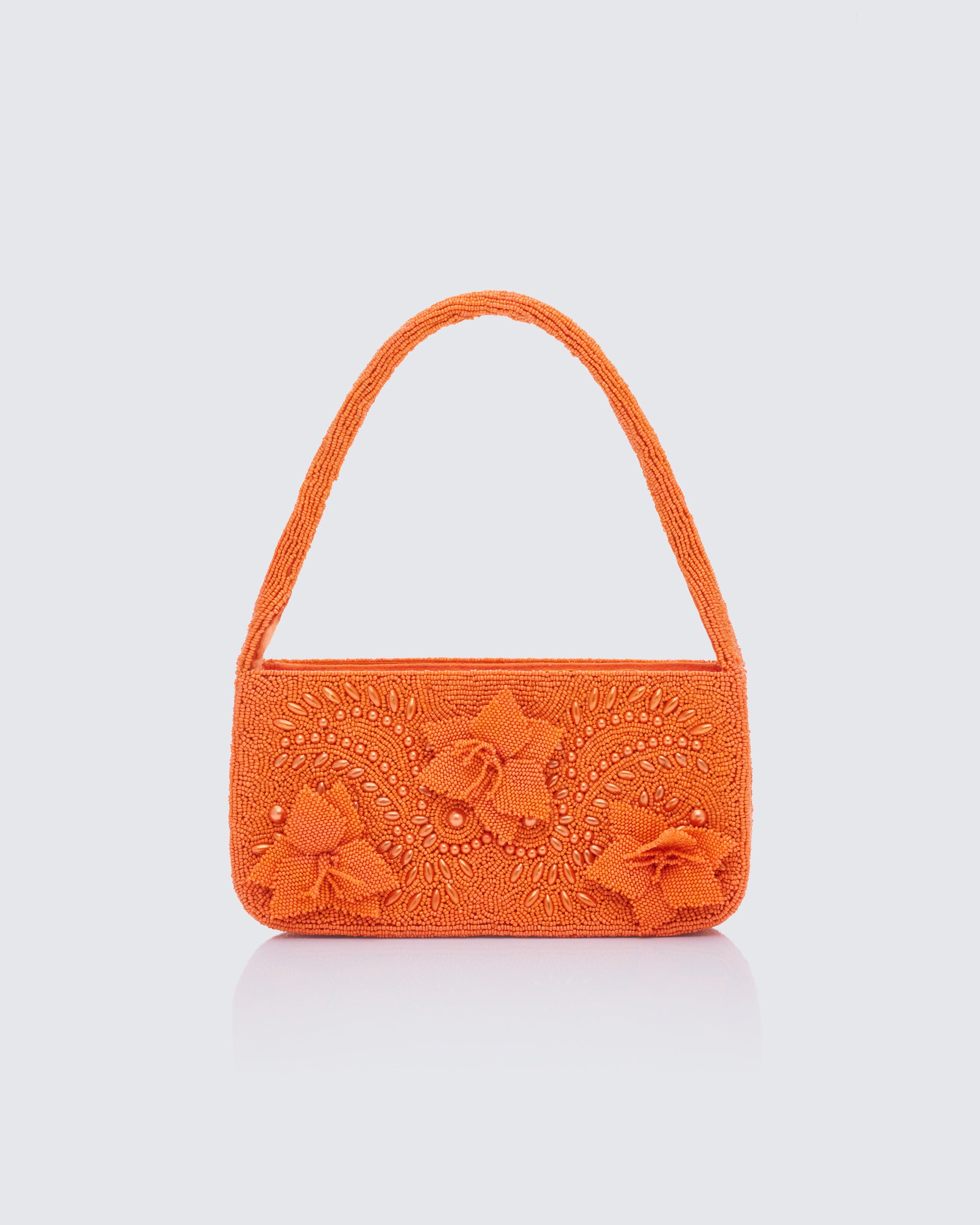 Orange Beaded Shoulder Bag - Floral Embellished Handbag – FINESSE