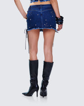 Blue Denim Lace Up Mini Skirt with Studs – FINESSE