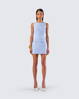 Matiyah Light Blue Belted Micro Mini Dress – FINESSE