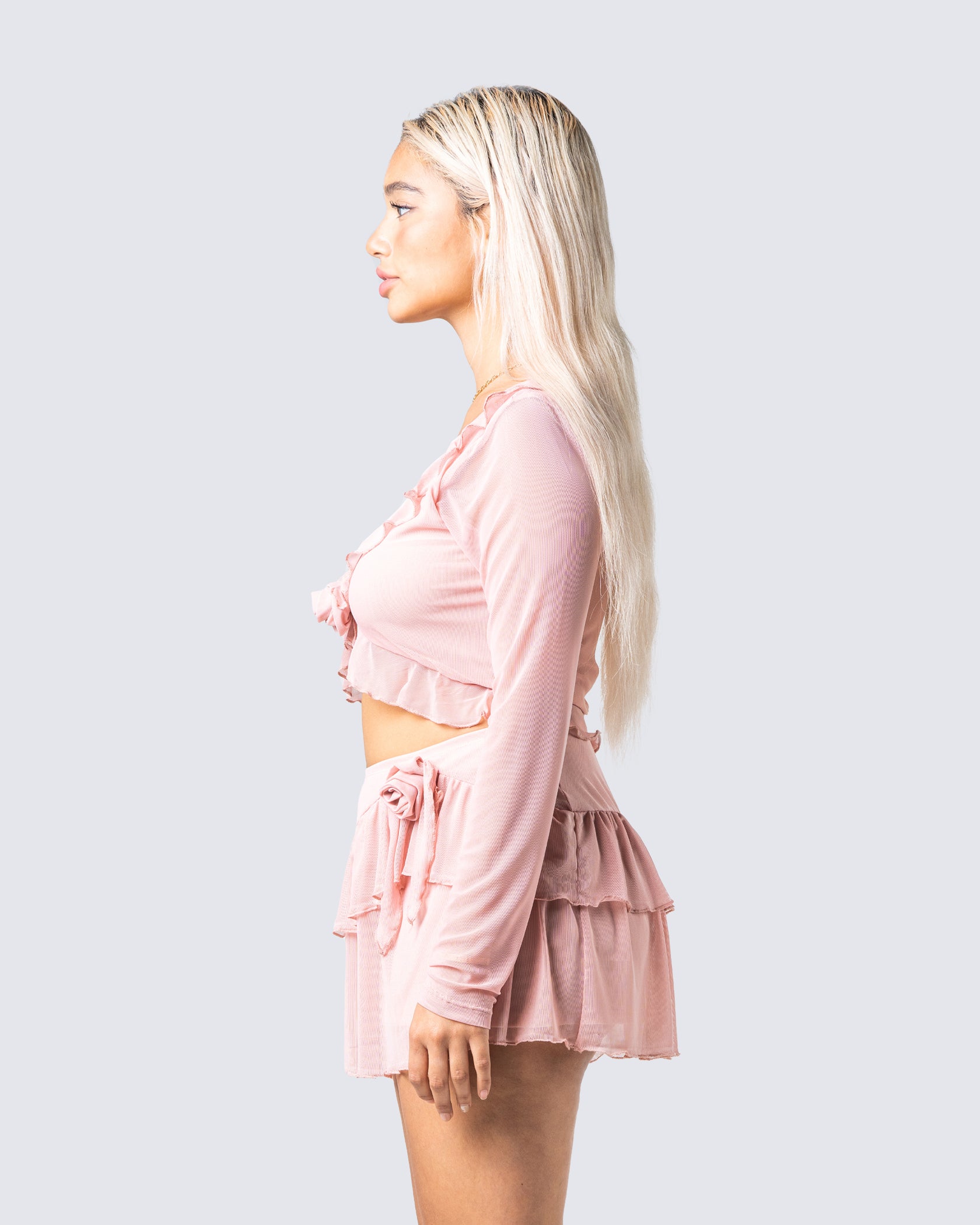 Marie Pink Mesh Long Sleeve Top
