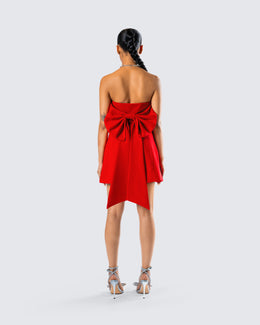 McKay Red Strapless Bow Mini Dress – FINESSE