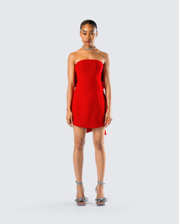 McKay Red Strapless Bow Mini Dress – FINESSE