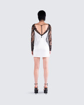 Minnie White Satin Lace Trim Dress – FINESSE