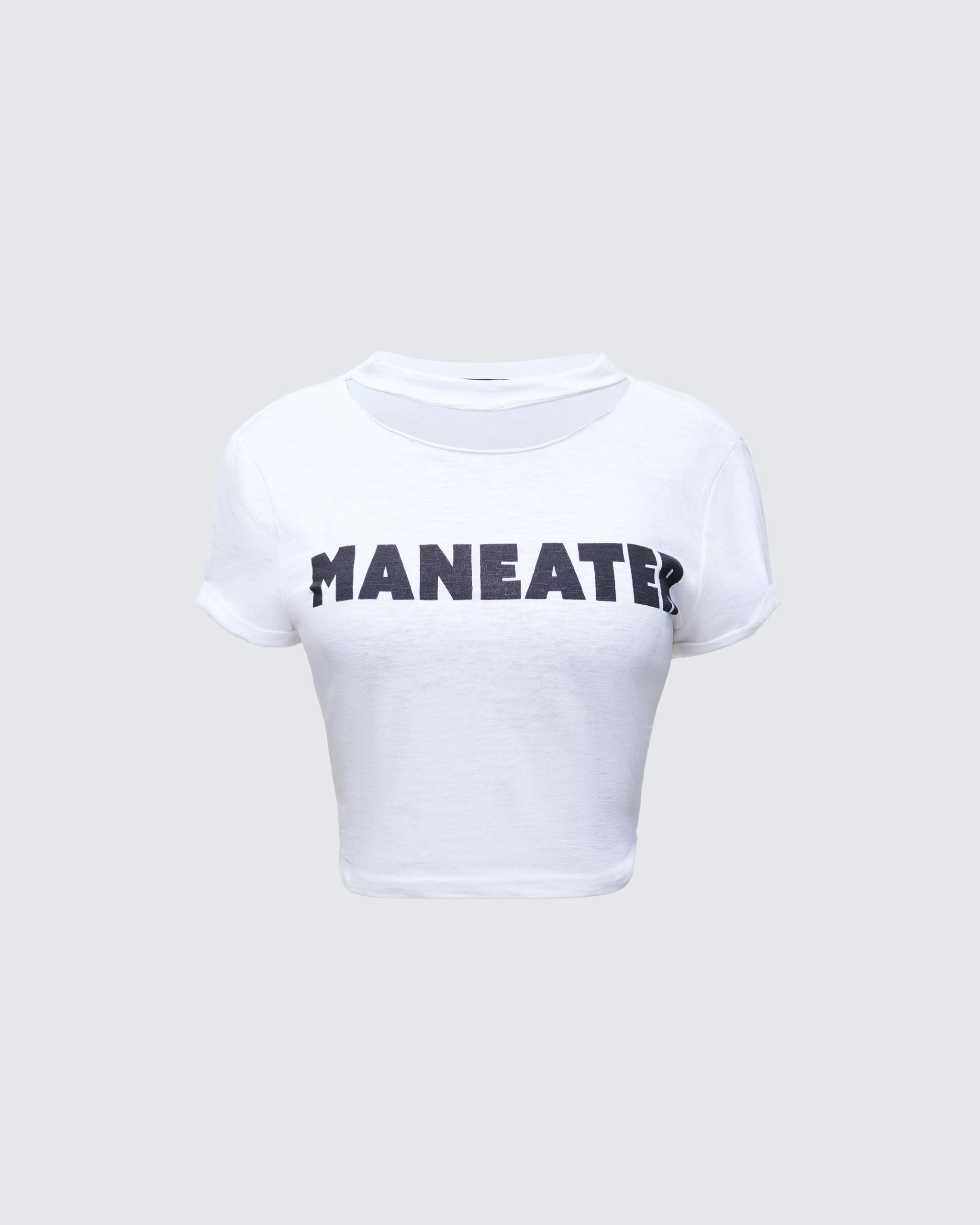 White Graphic Baby Tee - Maneater Cropped Cotton – FINESSE
