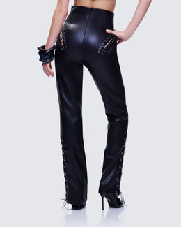Black Lace Up Leather Pants - High Waist Straight Leg – FINESSE