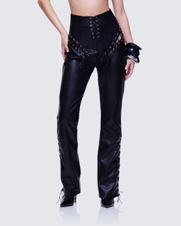Black Lace Up Leather Pants - High Waist Straight Leg – FINESSE