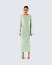 Green Ribbed Midi Dress - Long Sleeve Bodycon Knit – FINESSE
