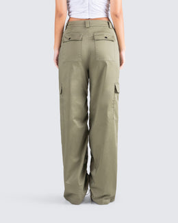 Olive Green Cargo Pants - Wide Leg Cotton Blend – FINESSE