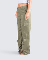 Olive Green Cargo Pants - Wide Leg Cotton Blend – FINESSE