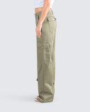 Olive Green Cargo Pants - Wide Leg Cotton Blend – FINESSE