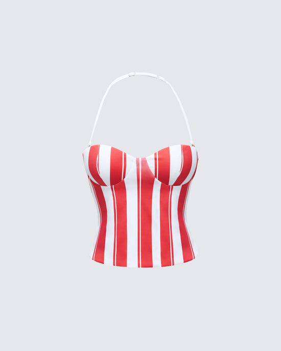 Red Stripe Bustier Top - Halter Neck Corset – FINESSE