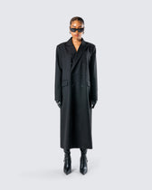 Black Double Breasted Long Coat - Tailored Wool Look – FINESSE