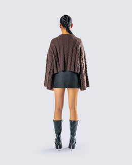 Brown Cable Knit Sweater Skirt Set - Cozy Two-Piece – FINESSE