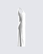 Saskia White Satin Slit Midi Dress – FINESSE