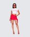 White Graphic Tee & Red Mini Skirt Set - Fitted Two-Piece – FINESSE