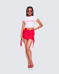 White Graphic Tee & Red Mini Skirt Set - Fitted Two-Piece – FINESSE