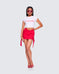 White Graphic Tee & Red Mini Skirt Set - Fitted Two-Piece – FINESSE