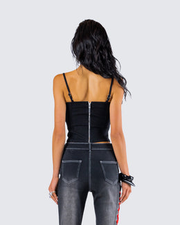 Serenity Black Denim Buckle Top – FINESSE