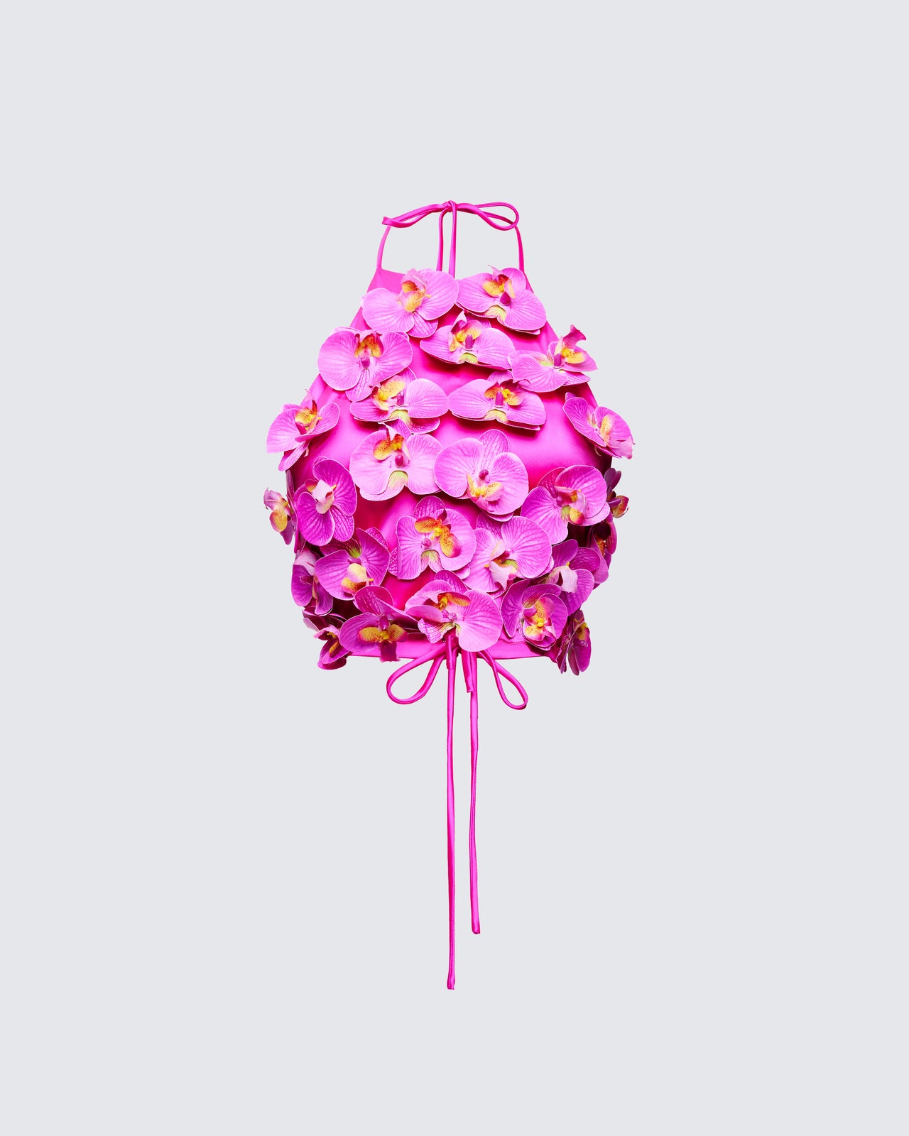 Pink Floral Applique Halter Top - 3D Orchid Crop – FINESSE