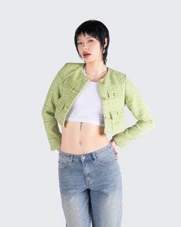 Tess Green Tweed Crop Jacket – FINESSE