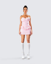 Pink Satin Corset Mini Dress - Lace Ruffle Lingerie Style – FINESSE