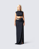 Black Sparkle Two-Piece Set - Halter Crop + Wrap Skirt – FINESSE