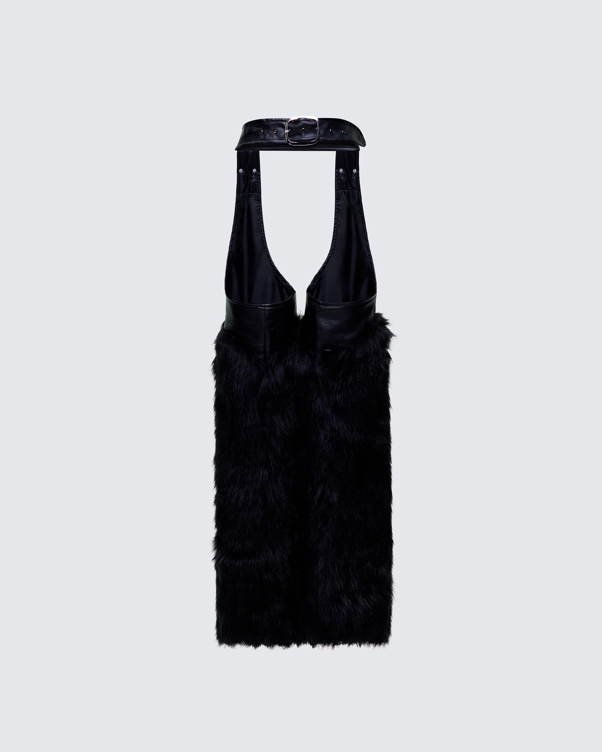 Black Faux Fur Chaps - Vegan Leather Halter Bottom – FINESSE