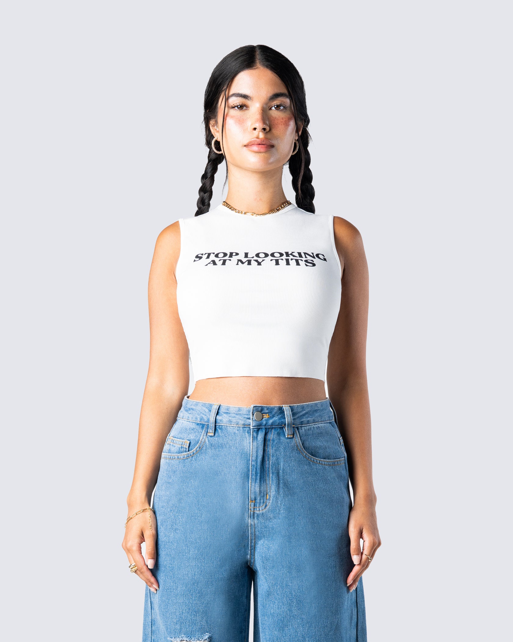 Nicolette White Rib Graphic Top