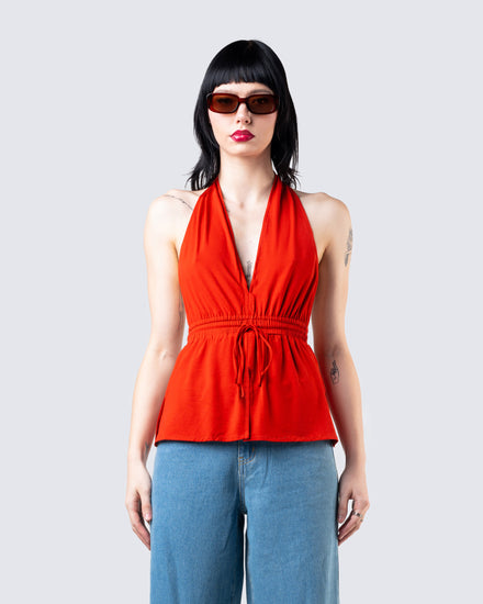 Miriam Red Knit Halter Top