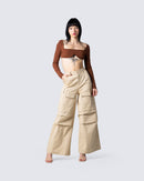 Tan Cargo Pants Wide Leg Cotton Streetwear – FINESSE