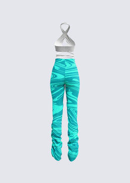 Turquoise Two Piece Set - Halter Crop Top & Ruched Pants – FINESSE